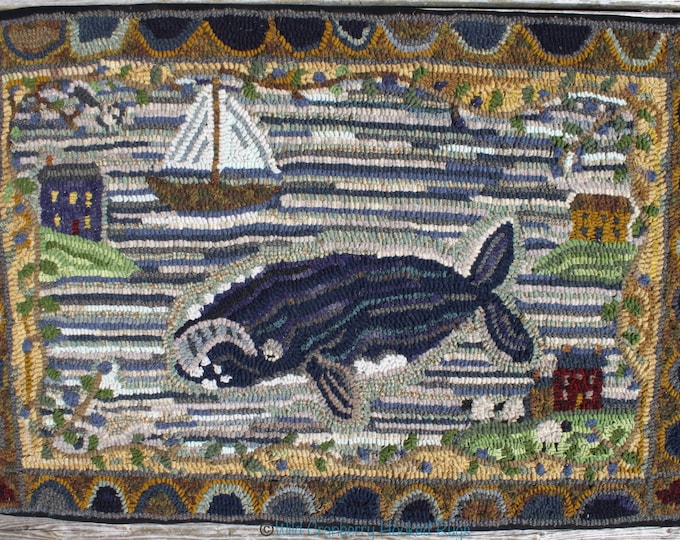 Primitive Hooked Rug Hooking Pattern Puffin Bluenose Sailboat Ocean ...