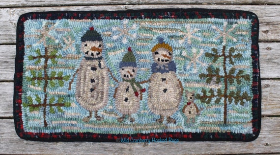 Primitive Hooked Rug Hooking Pattern Snowday Snow People | Etsy