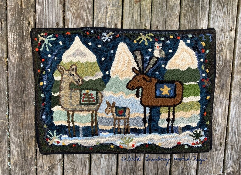 Finished Primitive Moose Family Christmas Island Hand Hooked - Etsy