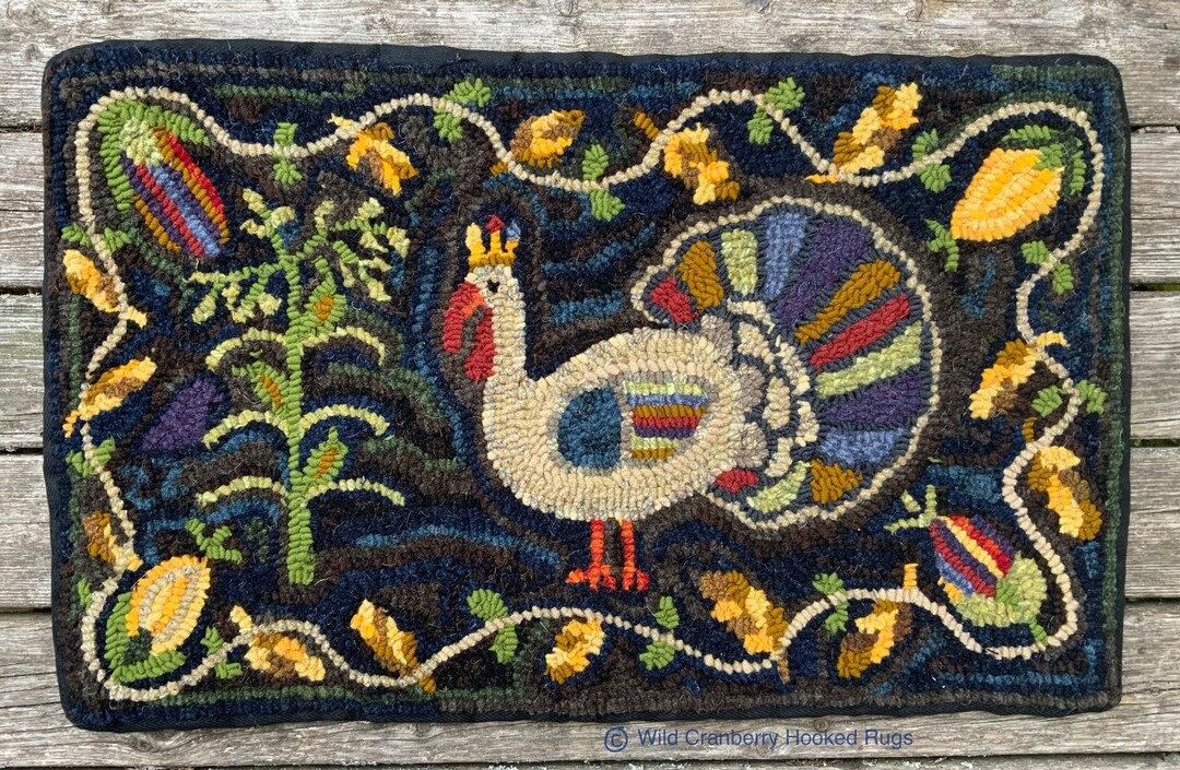 Primitive Hooked Rug Hooking Pattern Thanksgiving Turkey Fall (not the ...