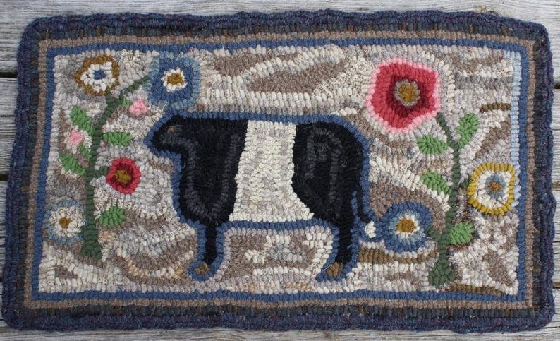 Primitive Hooked Rug Hooking Pattern Sir Galloway Oreo Cow (not the Rug ...