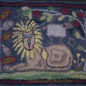 Primitive Hooked Rug Hooking Pattern the Lion and the Little Lamb (not ...