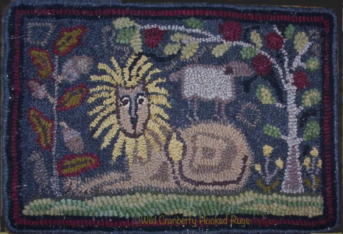 Primitive Hooked Rug Hooking Pattern the Lion and the Little Lamb (not ...
