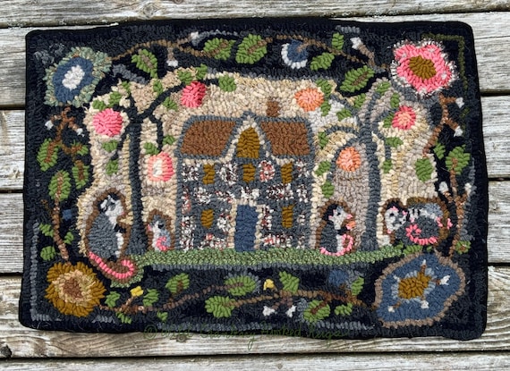 Primitive Hooked Rug Hooking Pattern Peach Stone Cottage - Etsy