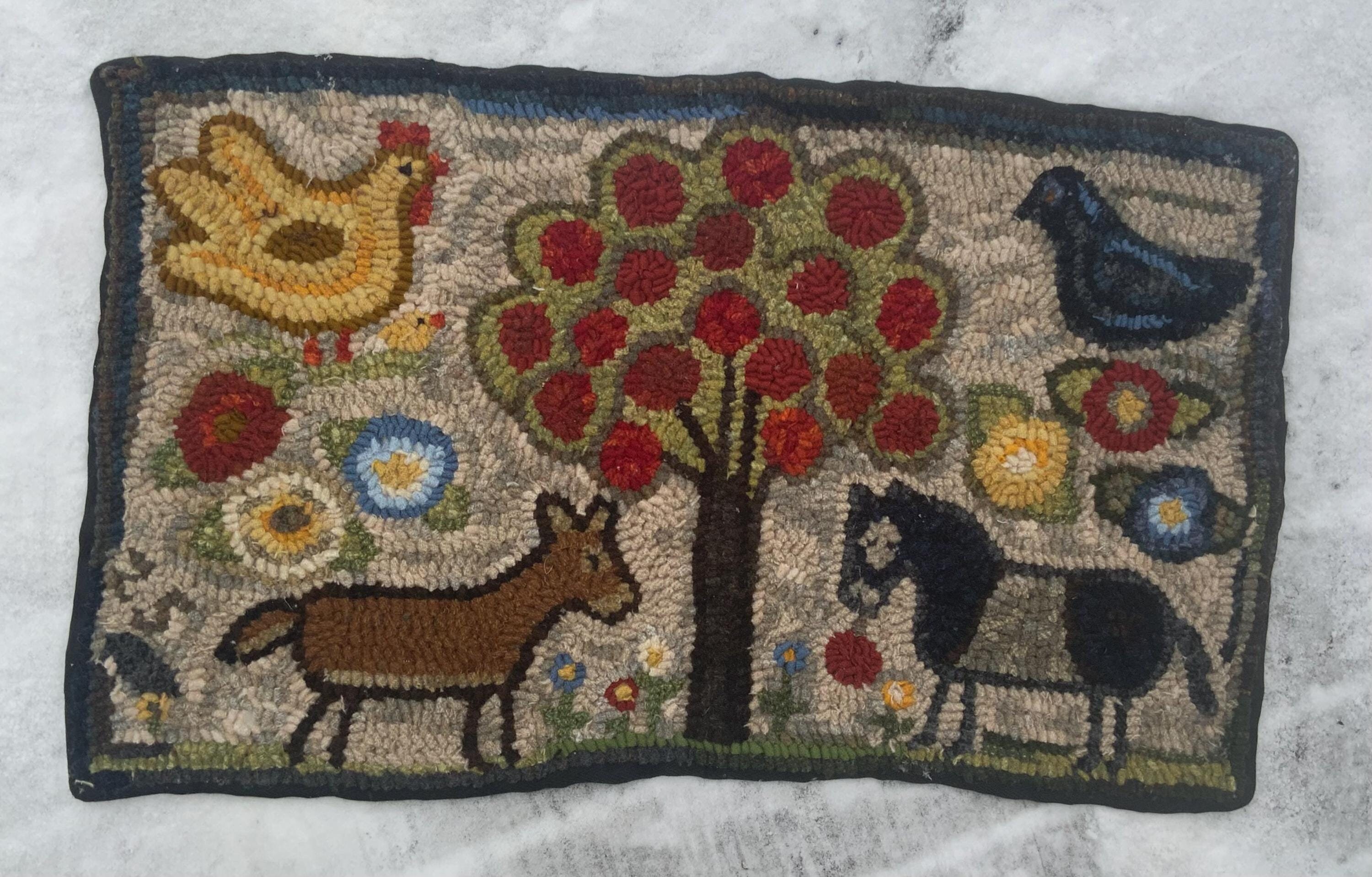 Primitive Hooked Rug Hooking Pattern Primitive Horse Deer Farm Scene ...