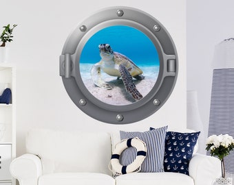 Sea Turtle Porthole View Underwater Ocean Wall Decal Mural VWAQ PO97 - Etsy