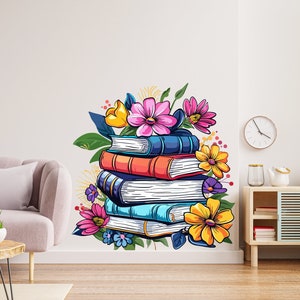 Library Floral Wall Art Decal, Library Wall Decal, Education Decals ...