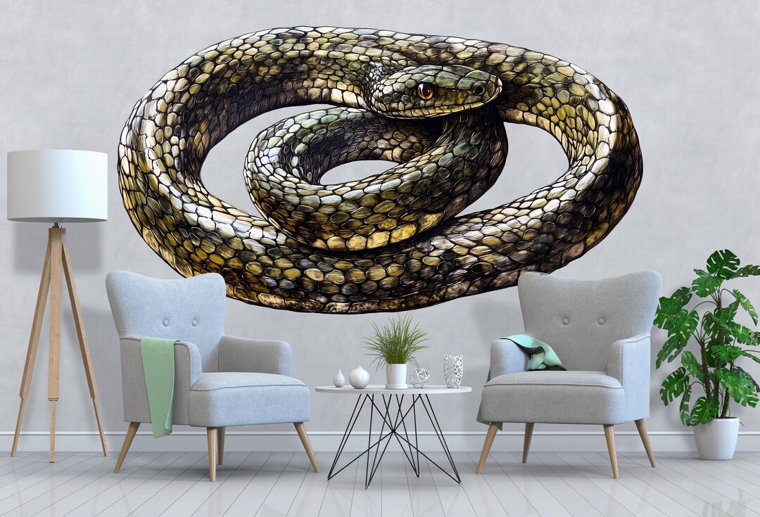 Coiled Snake Wall Decal, Realistic Snake Wall Sticker, Serpent Wall Art ...
