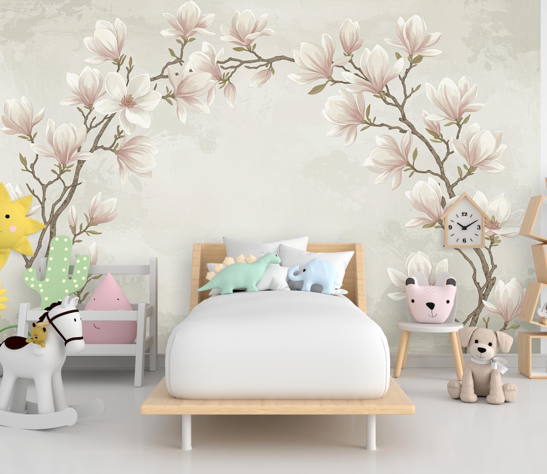 Elegant Magnolia Tree Wall Mural – Hand-painted Watercolor Blossoms ...