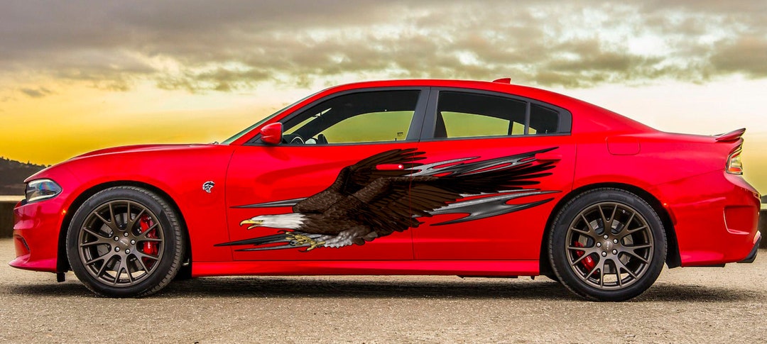 US Bald Eagle Car Wrap Decal, Bald Eagle Ripped Metal Car Vinyl ...