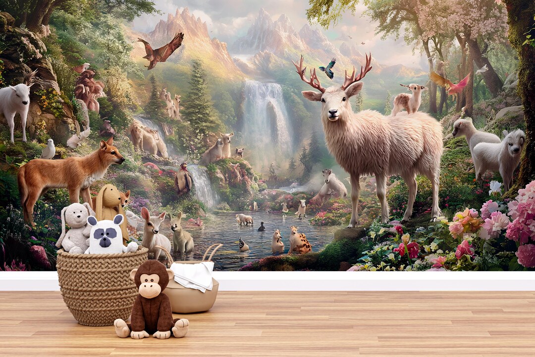 Fantasy Forest Animal Wall Mural – Woodland Nursery Wallpaper – Peel ...