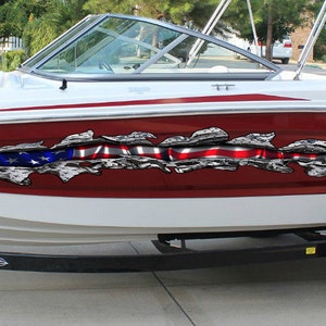 USA Flag Boat Wrap, American Pride Boat Vinyl, US Flag Ripped Metal ...