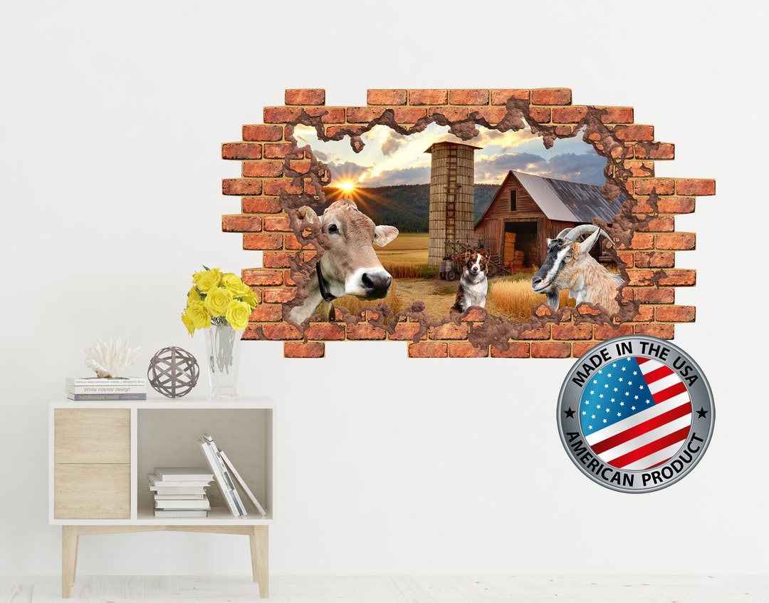 Farm Animals Wall Decal Kids. 3D Smashed Wall Decal. Large Wall Mural ...