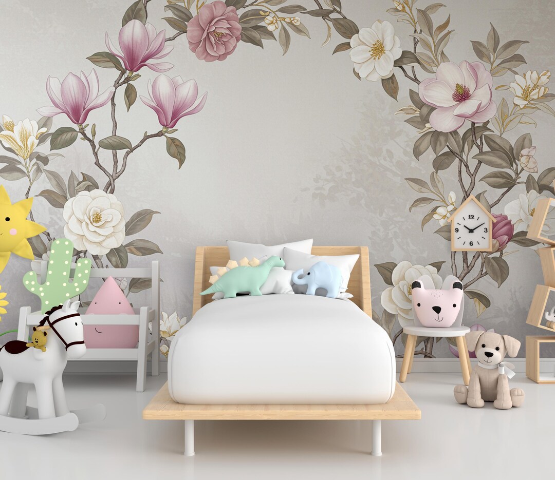 Elegant Magnolia Tree Wall Mural – Hand-painted Watercolor Blossoms in ...