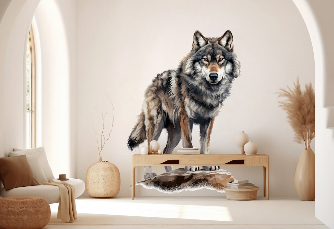 Wolf Wall Decal, Wolf Realistic Wall Art, Wolf Head Wall Decor Wolf ...