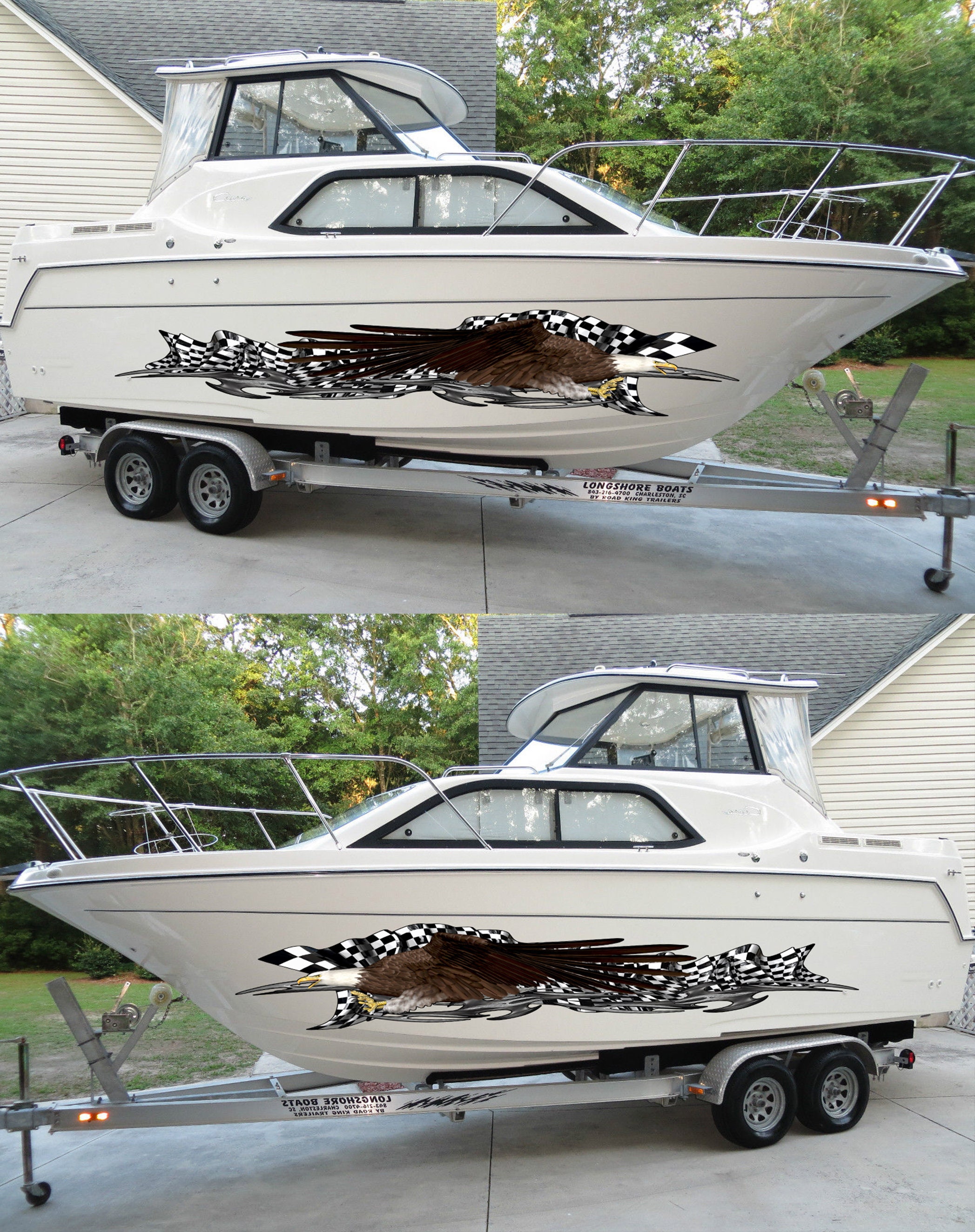 3D Racing Flag Boat Graphics Ripped Metal Full Color Speed Boat Vinyl ...