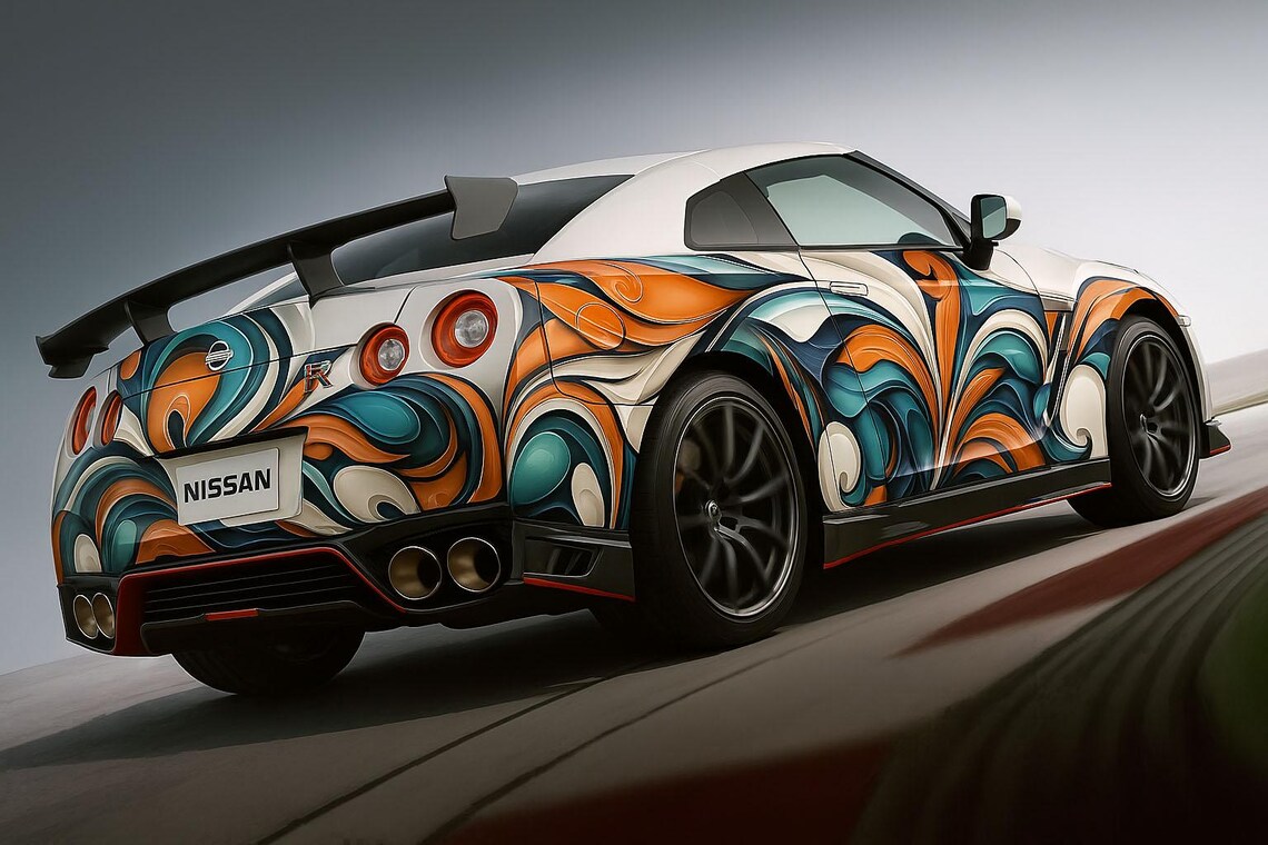 Colorful Swirl Car Wrap Retro Modern Vinyl Design With Orange Teal Blue ...