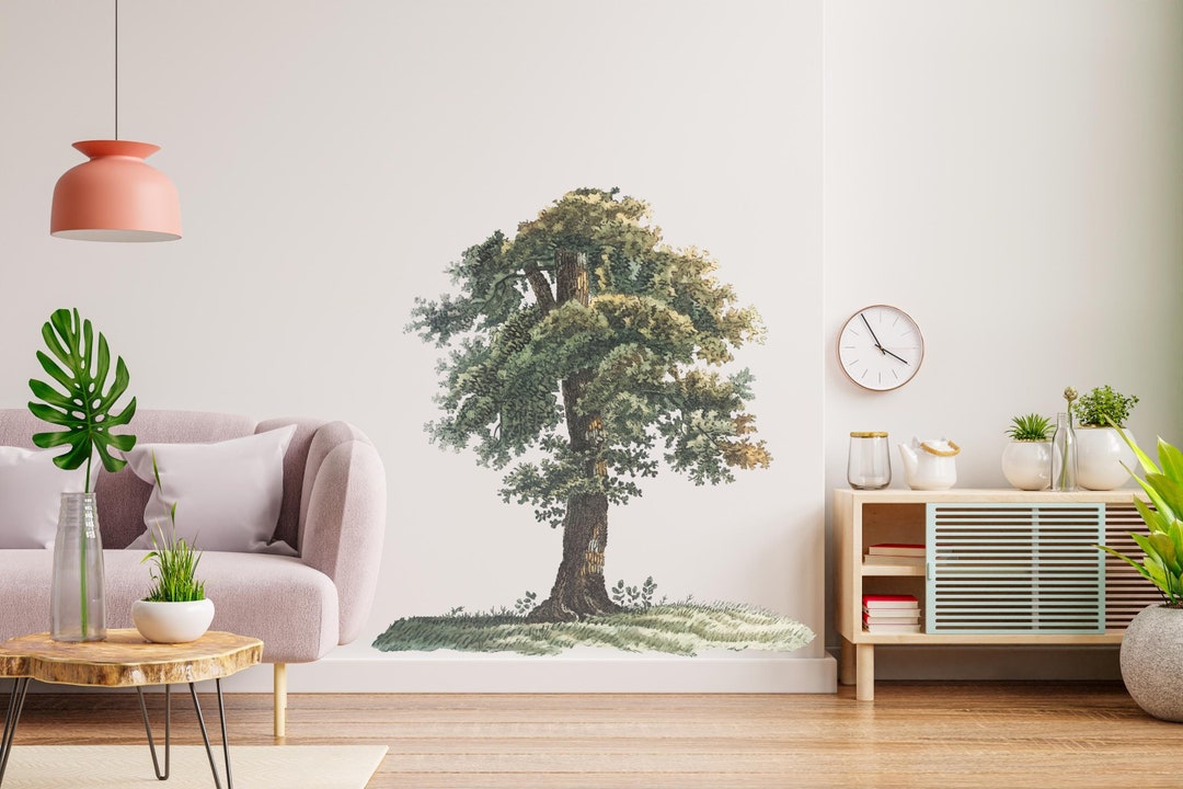 Vintage Tree Wall Art Decal, Tree Wall Decal Sticker Decor, Living Room ...