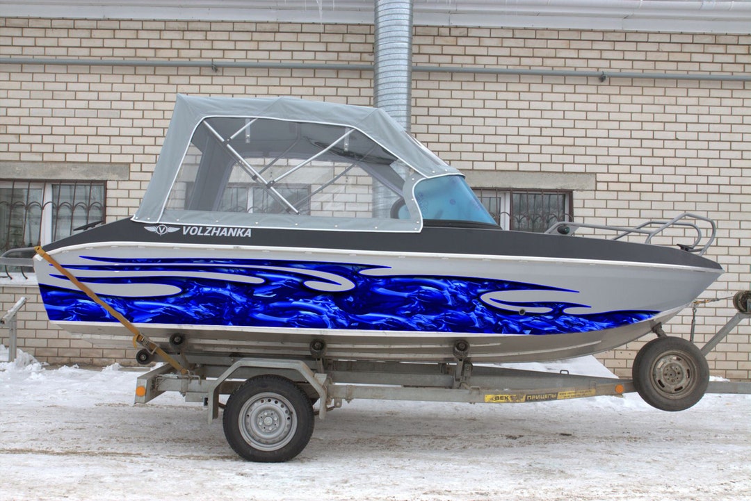 Watercraft Sticker Design, 3D Dragons Boat Graphics Ripped Metal Full ...