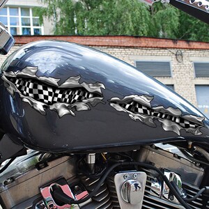 Ripped Metal Checkered Flag Bike Sticker, Ripped Metal Racing Flag Bike ...