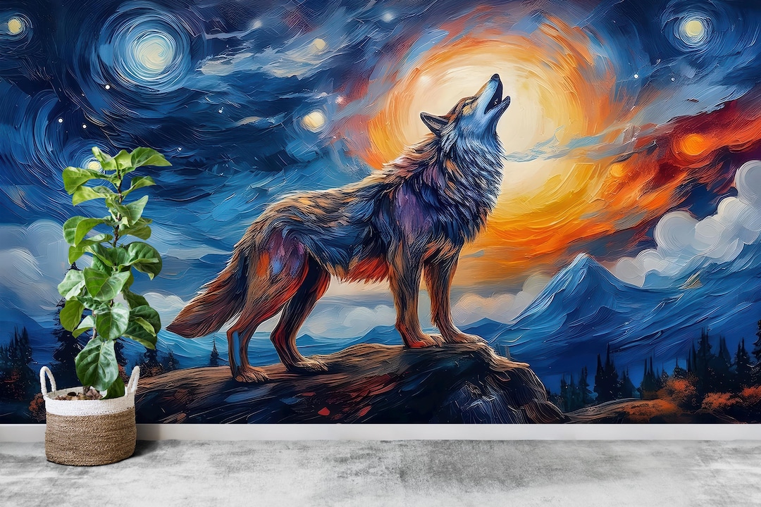 Wolf Howling Wall Graphics Peel and Stick Animal Room Wallpaper Nursery ...
