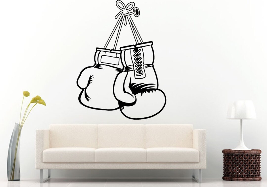 Boxing Sport Gloves Hanging on A Nail Martial Arts Fighting Wall Decal ...
