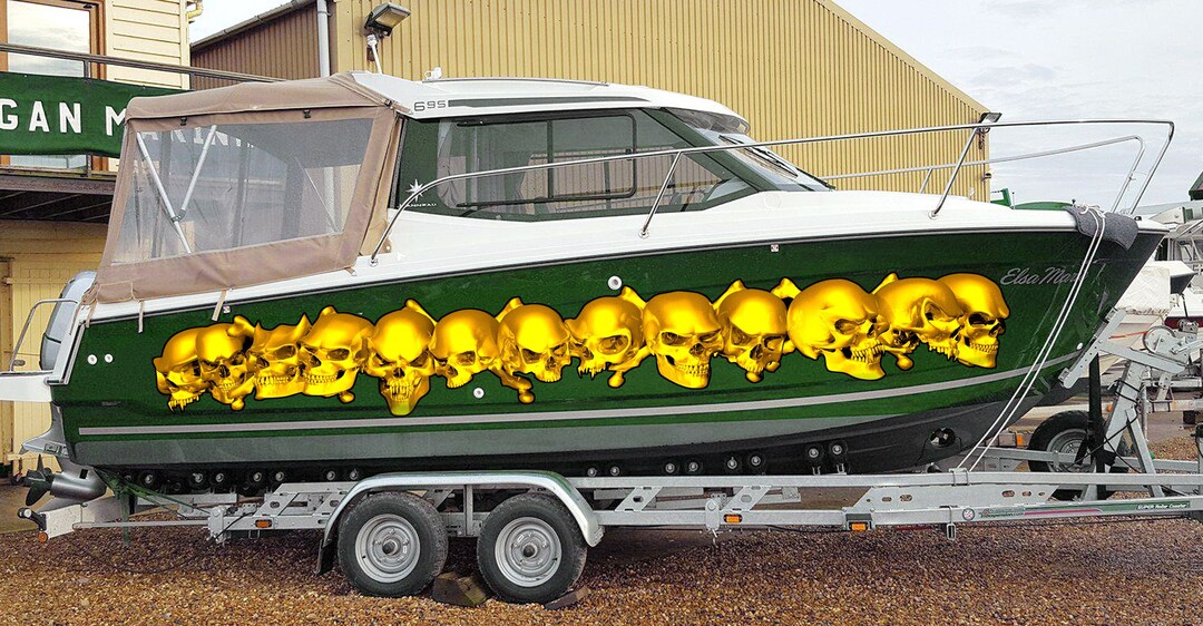 3D Skulls Boat Graphics, Full Color Speed Boat Vinyl Design, Scull ...
