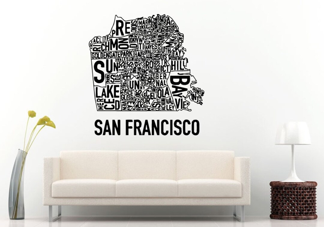 San Francisco City Town Words Name Wall Decal Vinyl Sticker Mural Room ...