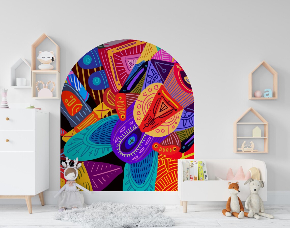 Vibrant Graffiti Colorful Wall Arch Decal – Modern Art Mural, Urban ...