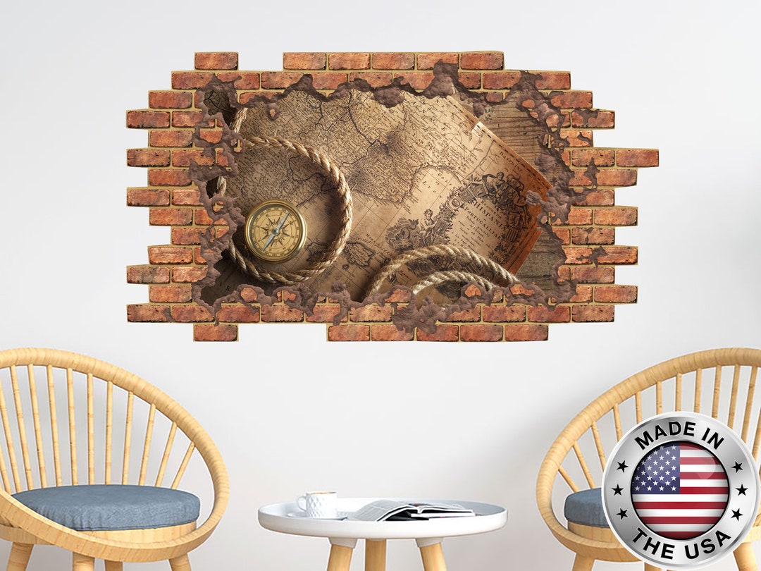 Traveler Map Hole in the Decals. Compass Vinyl Sticker Murals. Map ...