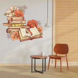 Vintage Books Wall Decor, Library Vinyl Wall Art Decals, Books Wall ...