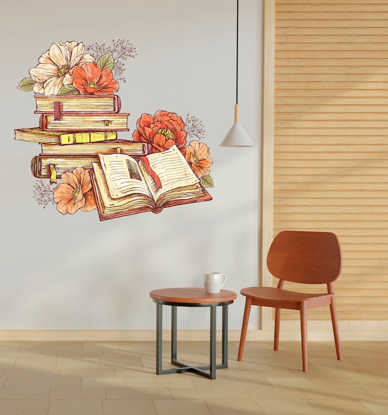 Vintage Books Wall Decor, Library Vinyl Wall Art Decals, Books Wall ...