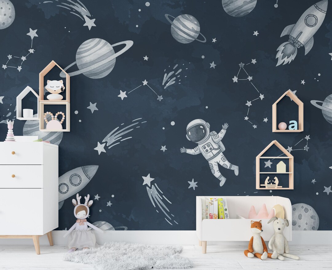 Space Watercolor Wall Decal | Astronaut Space Wall Mural | Outer Space ...