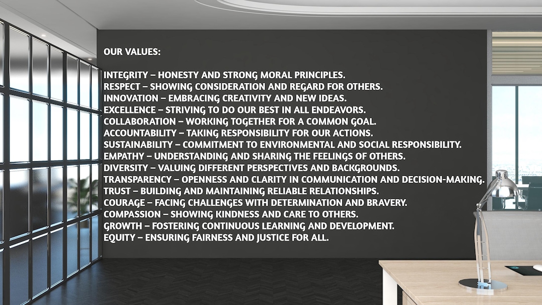 Our Values Wall Decal - Inspirational Quote Office Decor, Office Wall ...