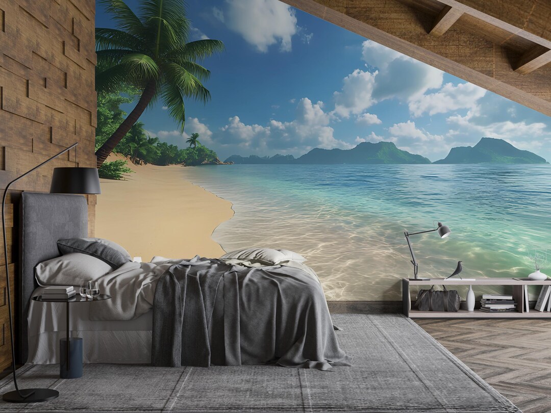 Tropical Beach Wall Mural – Island Ocean Wallpaper – Coastal Paradise ...