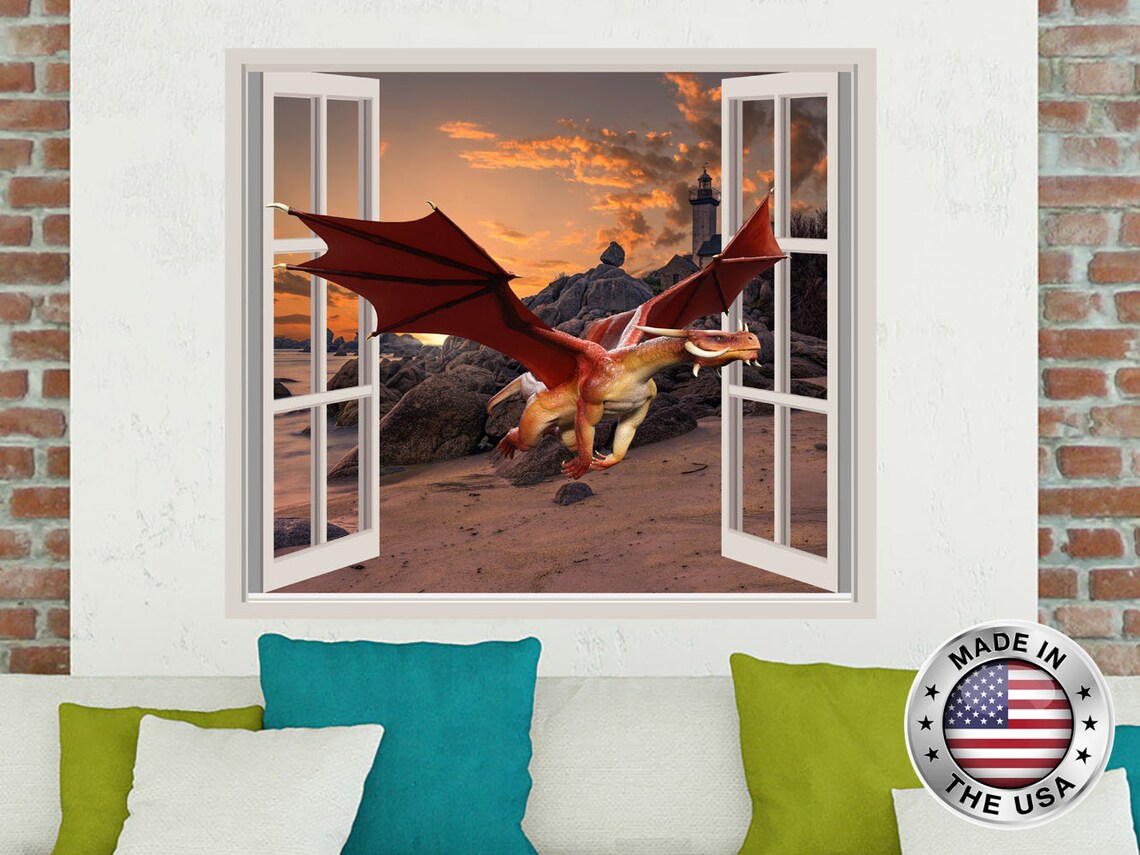 Dragon Window Wall Decal. Nature Vinyl Sticker Murals. Sunset - Etsy