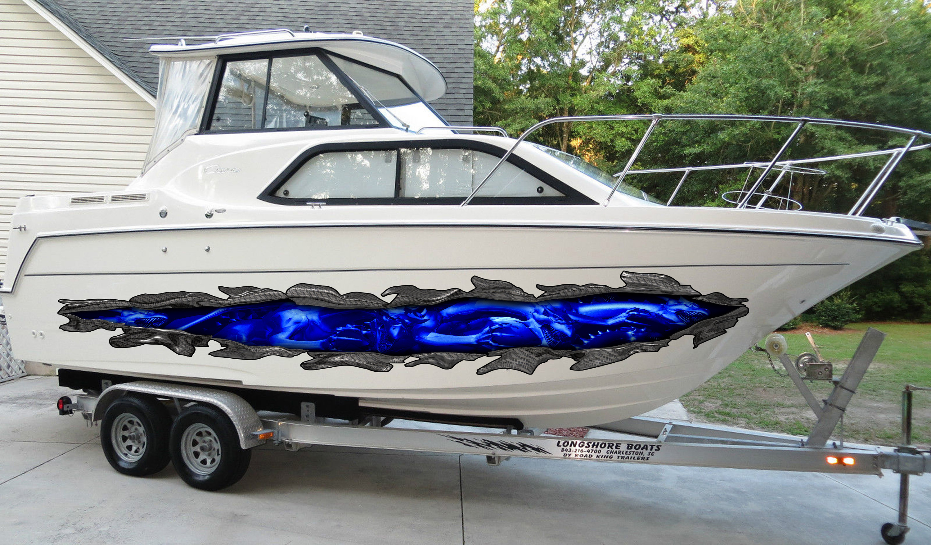 3D Dragons Boat Ripped Metal Graphics, Full Color Yacht Vinyl Sticker ...