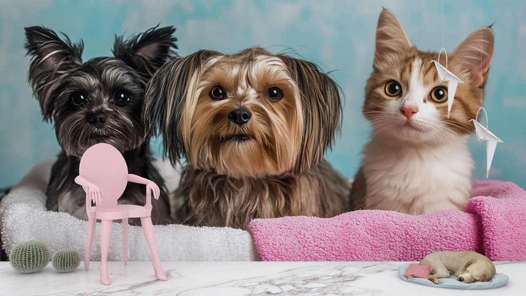 Dog and Cat Grooming Spa Wallpaper With Pets Wrapped in Towels | Cute ...