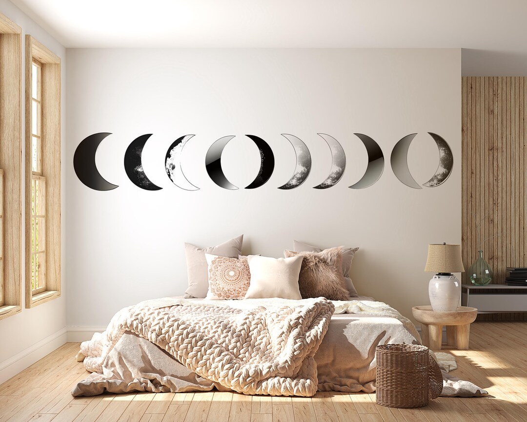 Moon Phases Wall Decal Modern Minimalist Lunar Cycle Sticker Boho