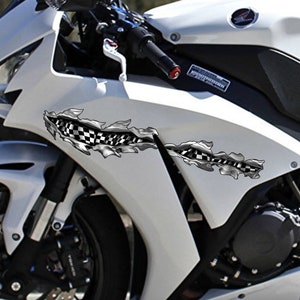 Ripped Metal Checkered Flag Bike Sticker, Ripped Metal Racing Flag Bike ...