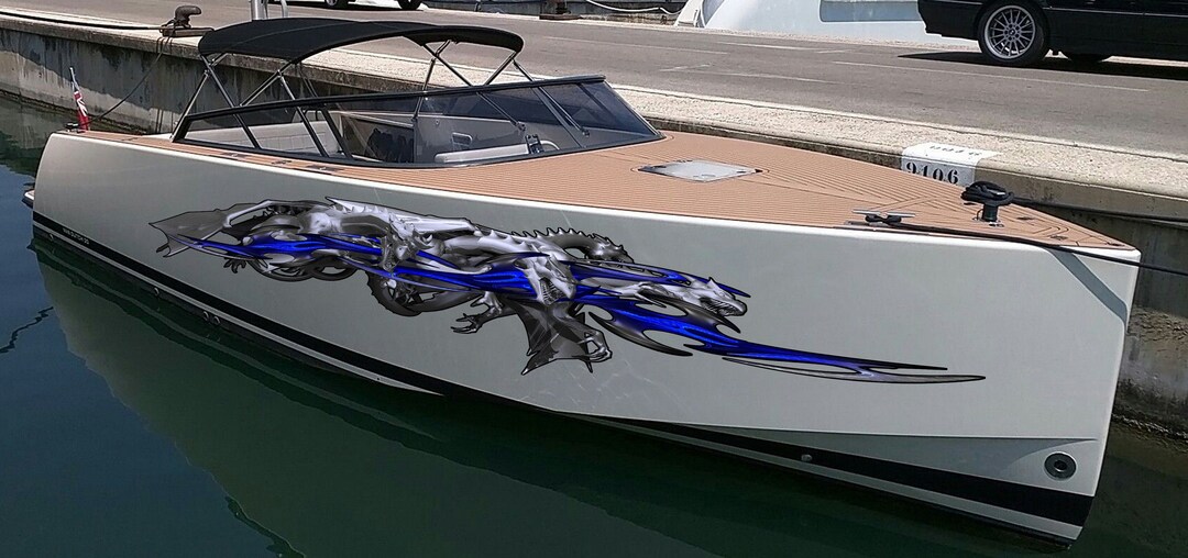 3D Dragons Boat Wrap, Lizard Jet Ski Decals, Dragon Boat Vinyl Side ...