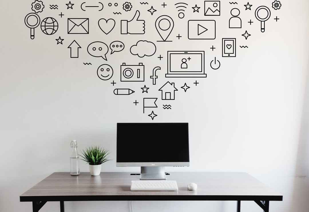 Social Media Wall Art Decal, Digital Media Office Wall Decor ...