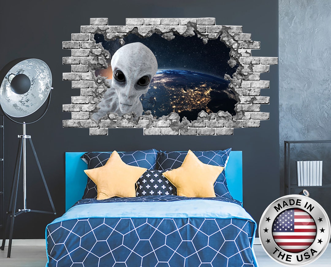 3D Alien Hole in the Decals. Space Galaxy Vinyl Sticker Murals. Planet ...