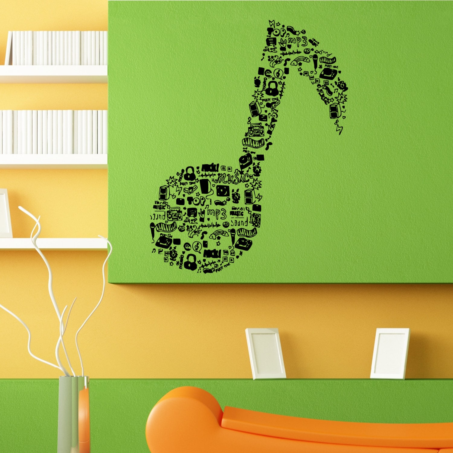 Music Note Theme Wall Sticker Vinyl Mural Decal Home House | Etsy