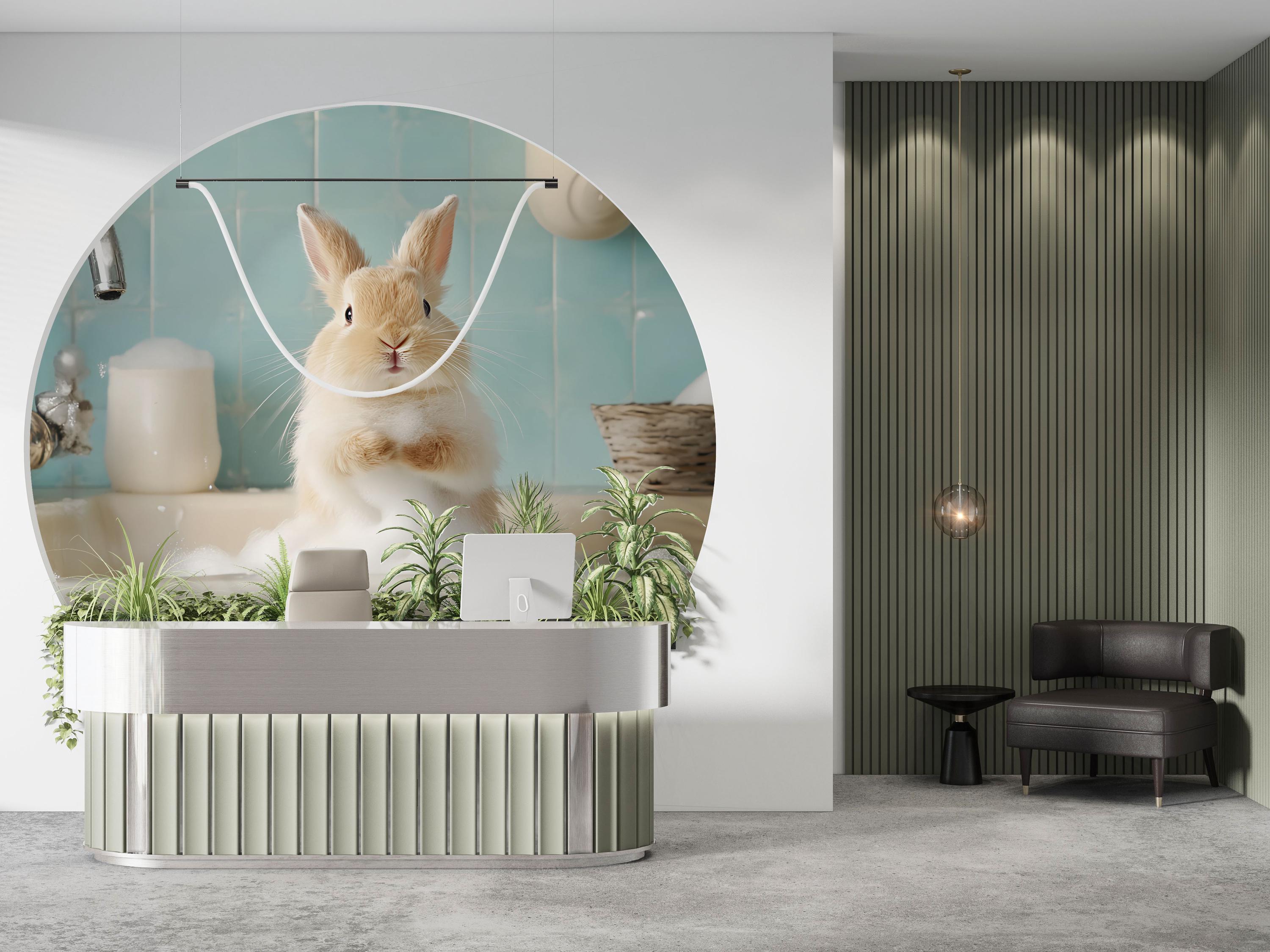 Cute Bunny Grooming Spa Wallpaper With Fluffy Rabbit in Bathtub ...