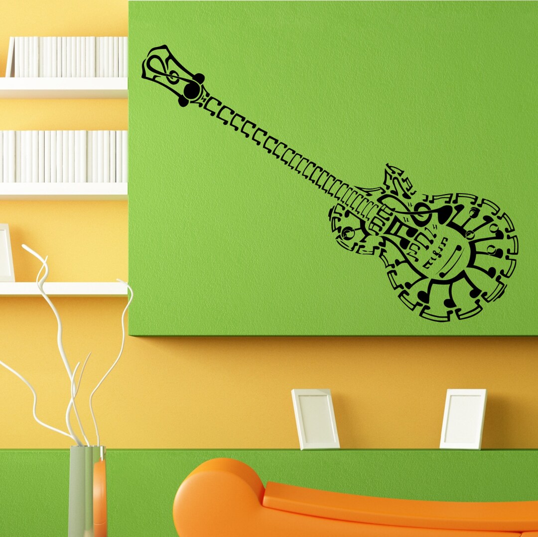 Guitar Musical Instrument Music Note Wall Sticker Vinyl Mural Decal ...
