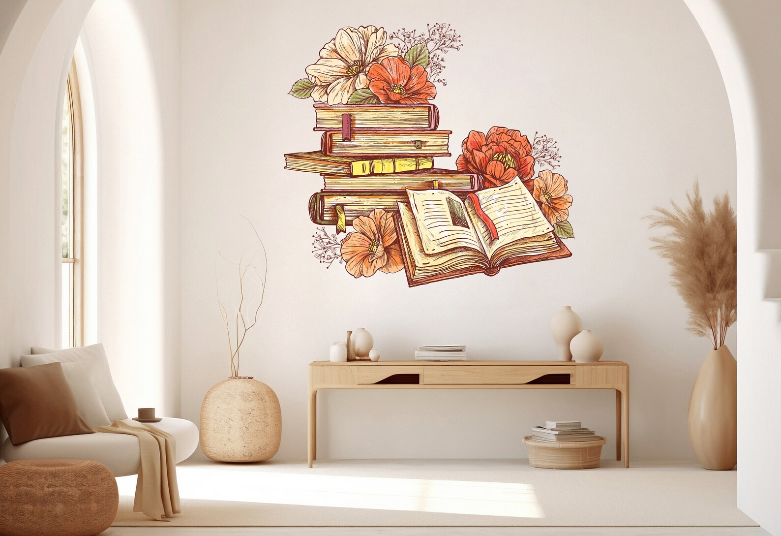 Vintage Books Wall Decor, Library Vinyl Wall Art Decals, Books Wall ...