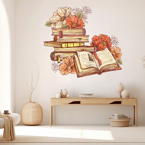 Vintage Books Wall Decor, Library Vinyl Wall Art Decals, Books Wall ...