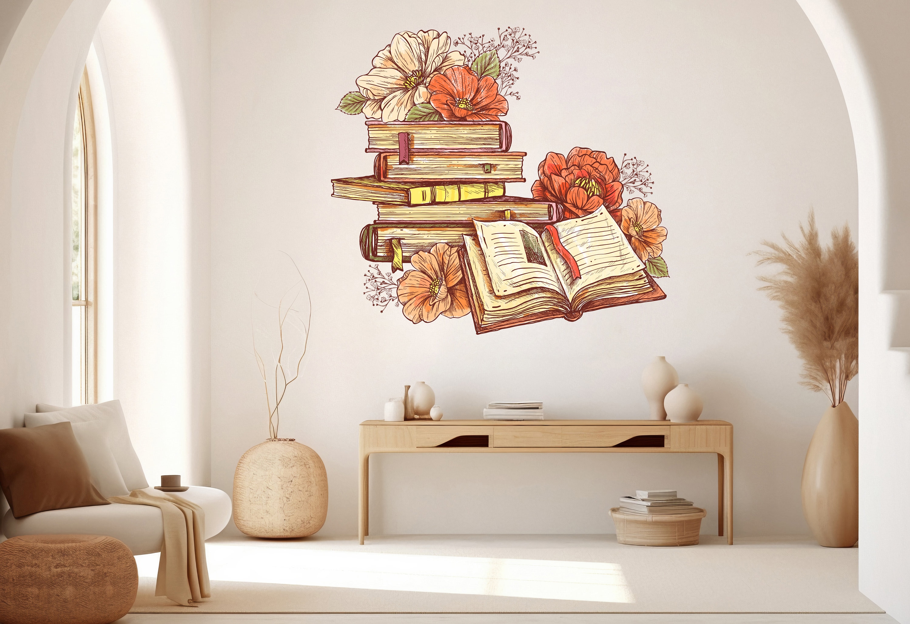 Vintage Books Wall Decor, Library Vinyl Wall Art Decals, Books Wall ...