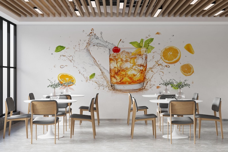 Cocktail Wallpaper Bar Wall Decal Restaurant Wall Mural Peel and Stick ...
